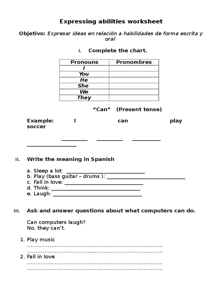Abilities Worksheet for Language Practice | PDF | Foreign Language Studies