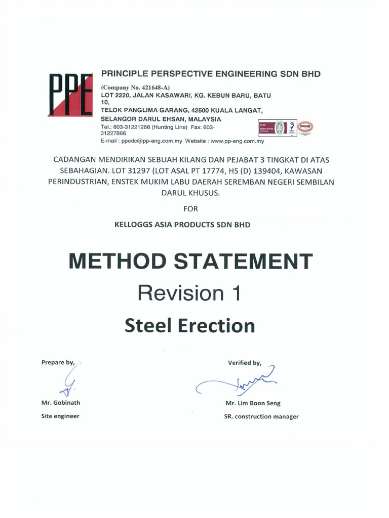 Method Statement Steel Eretion Rev 1 | PDF