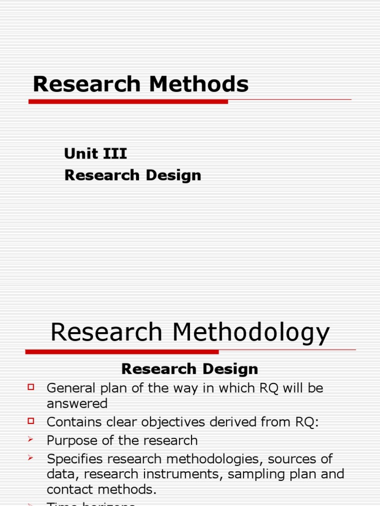 Research Methods: Unit III Research Design | PDF | Research Design ...