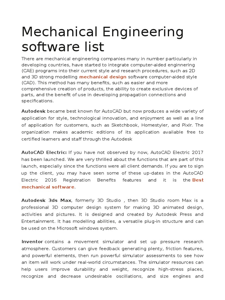 Mechanical Engineering Software List | PDF