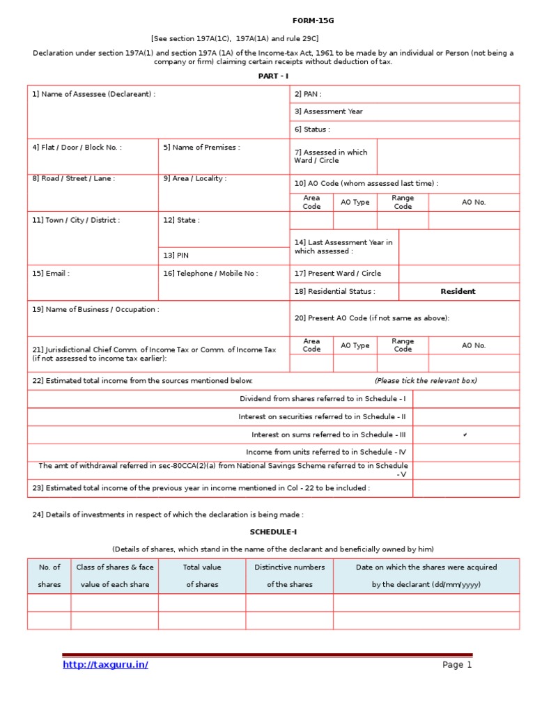 FORM-15G: (Please Tick The Relevant Box) | PDF | Income Tax In India ...