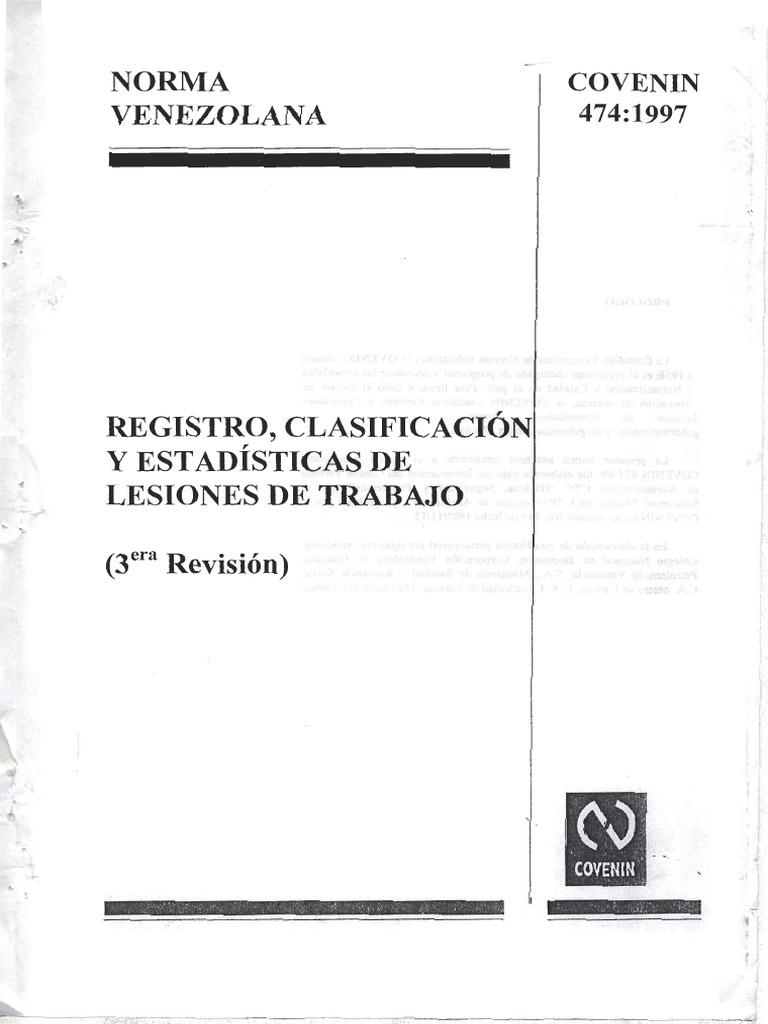 Norma COVENIN 474: Lesiones de Trabajo | PDF | Venezuela | Mano