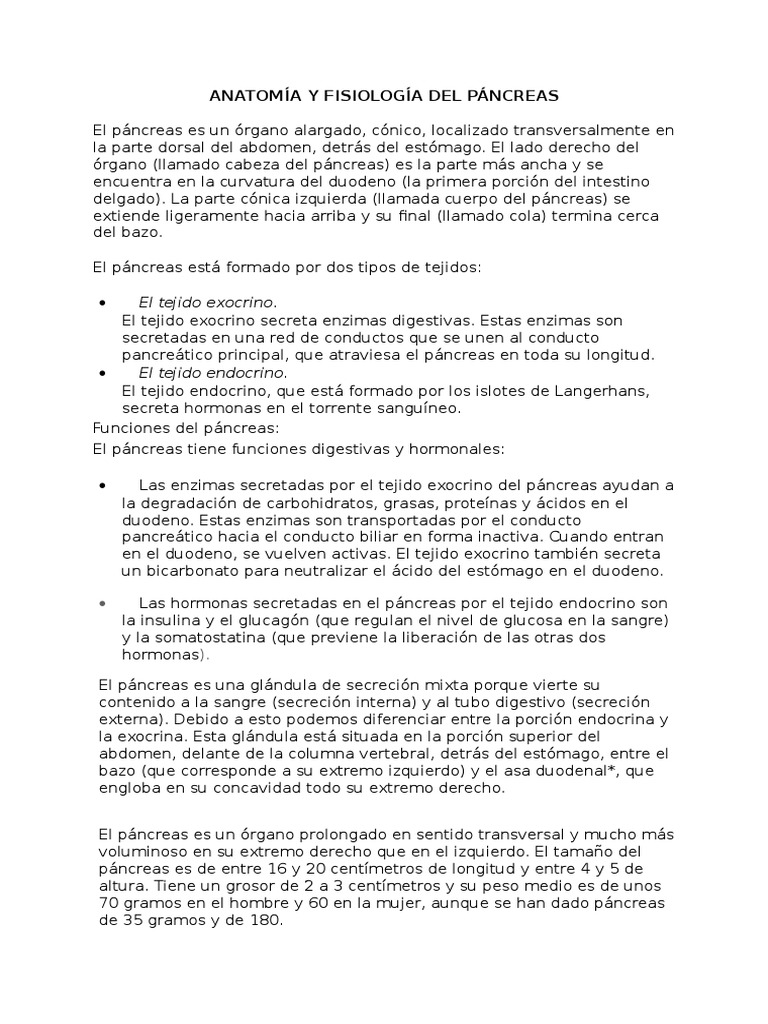 Anatomía y Funciones del Páncreas | PDF | Páncreas | Sistema endocrino