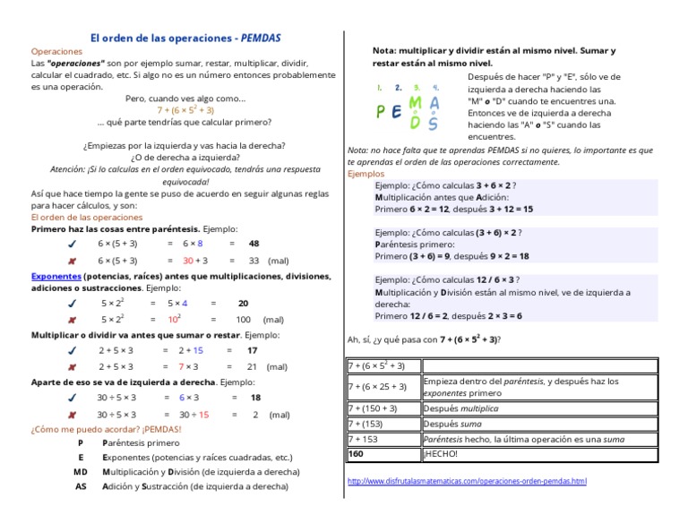 Orden de Operaciones: PEMDAS Explicado | PDF | Crecimiento personal y ...