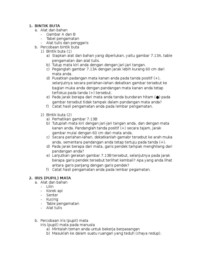 Eksperimen Bintik Buta dan Pupil Mata | PDF