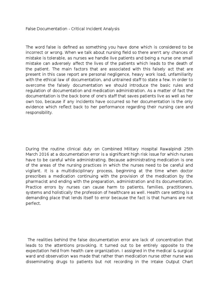 False Documentation | Nursing | Patient