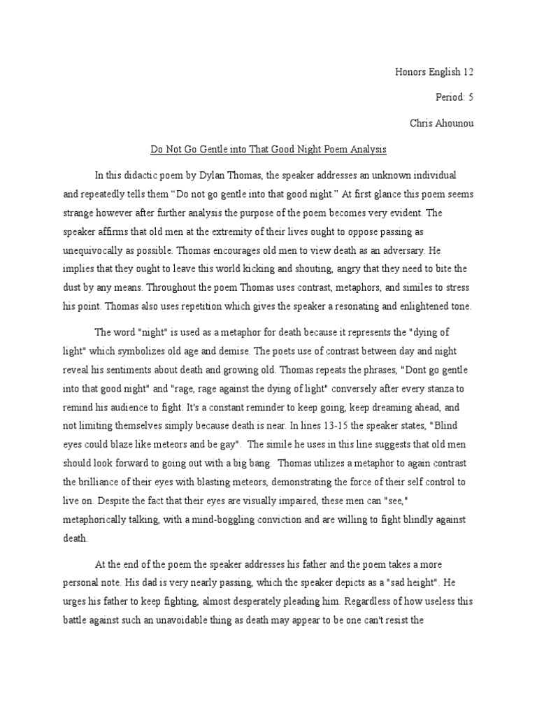 Do Not Go Gentle Into That Good Night Poem Analysis | PDF | Visual ...