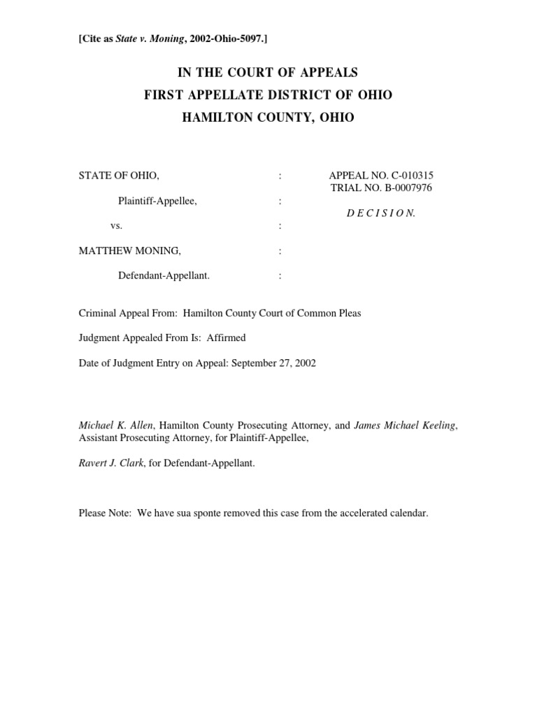 In The Court Of Appeals First Appellate District Of Ohio Hamilton