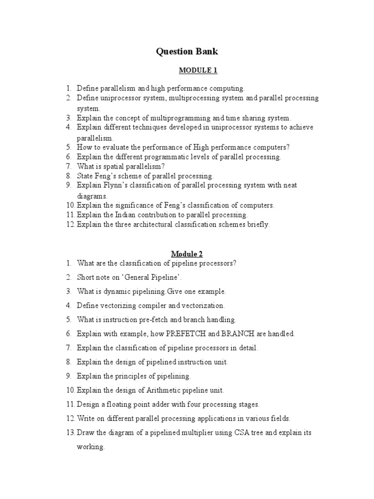 HPC Question Bank Modules 1-5 | PDF | Parallel Computing | Central Processing Unit