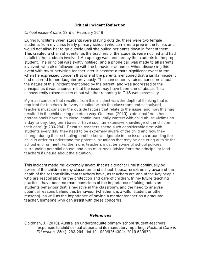 Critical Incident Reflection 4 | PDF | Teachers | Interpersonal ...