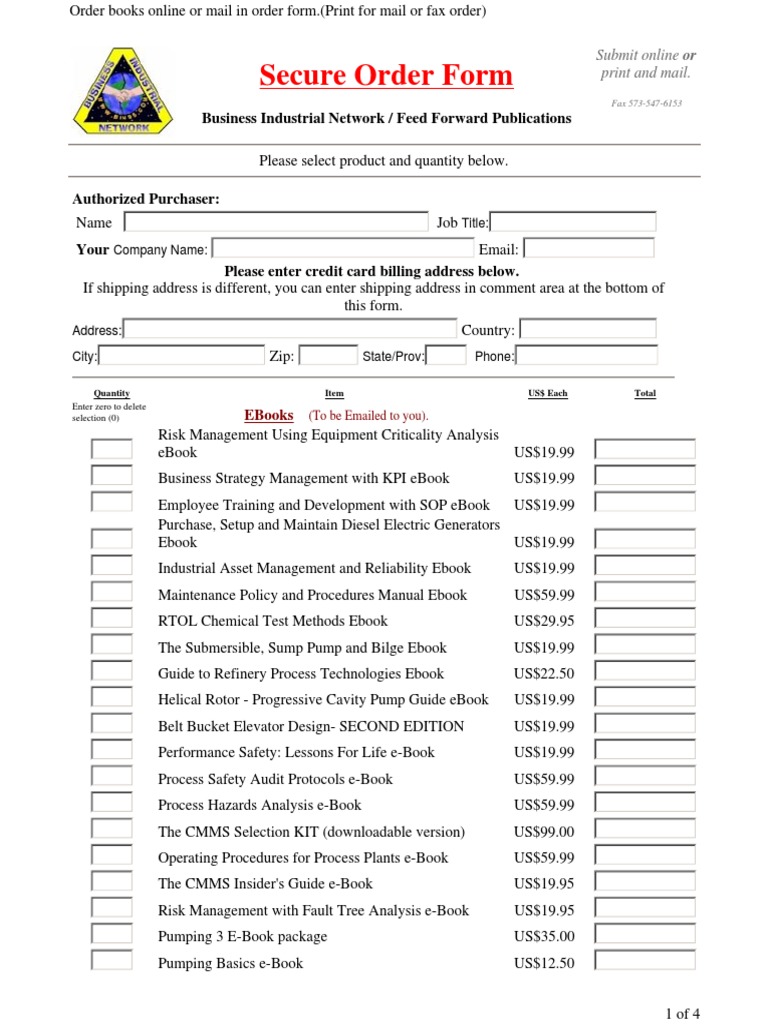 Secure Order Form: Business Industrial Network / Feed Forward ...