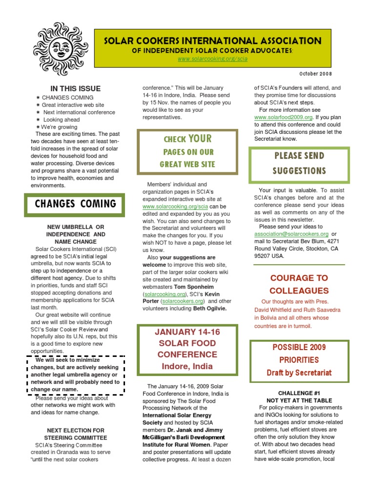 Solar Cookers International Updates | PDF | Kitchen Stove | Sustainability