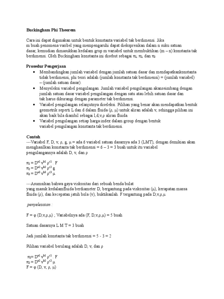 Teorema Buckingham Phi dan Aplikasinya | PDF | Metode & Bahan Ajar ...
