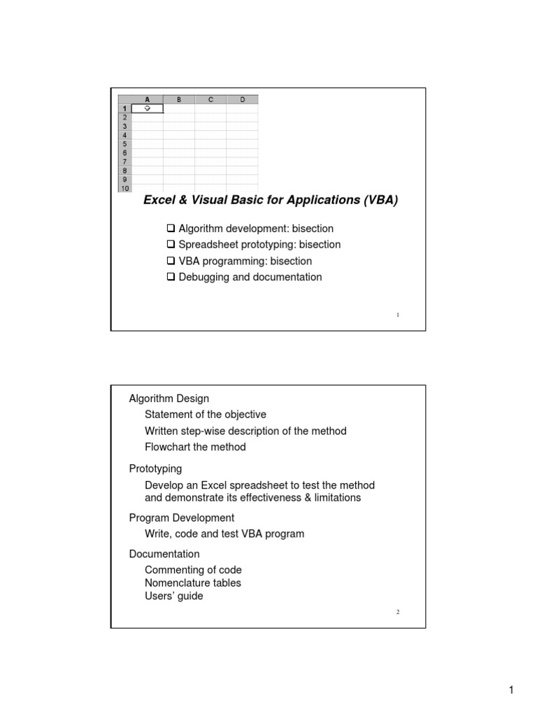 Bisection Method in VBA for Root Finding | PDF | Microsoft Excel | Computer Programming