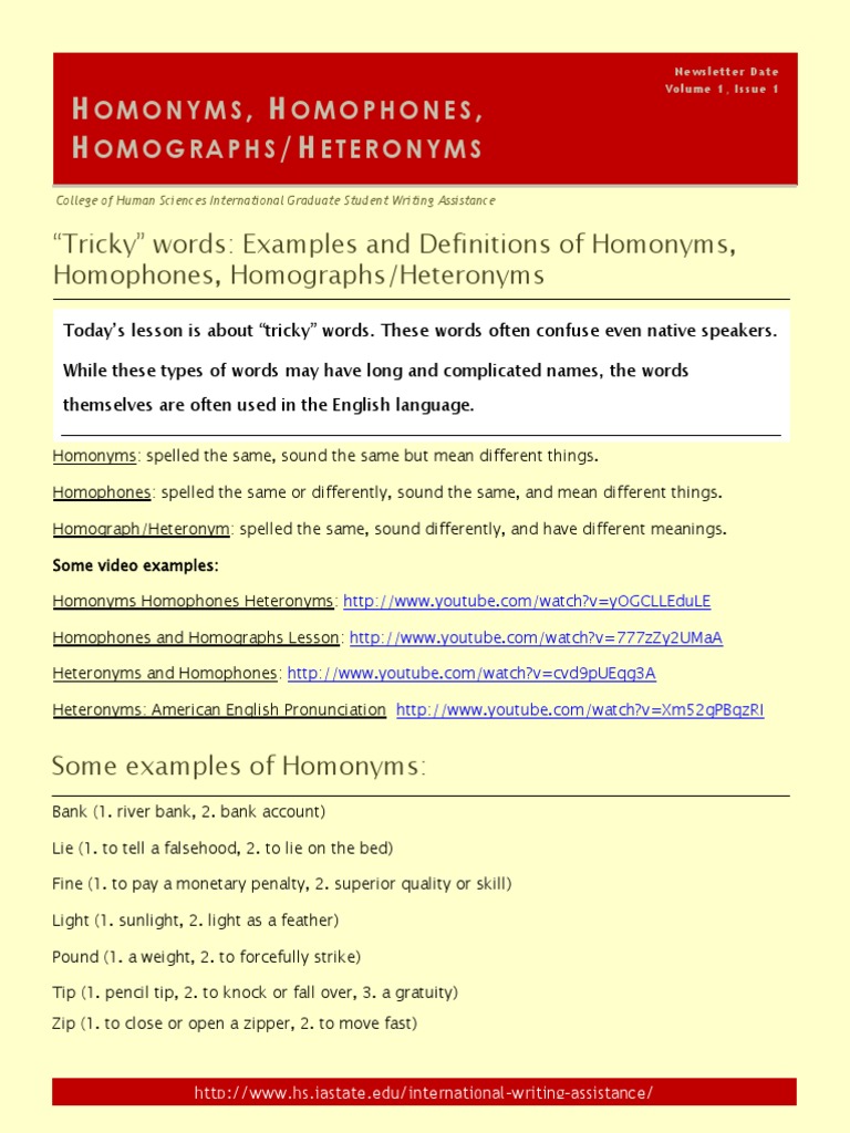 Understanding Tricky Words: A Guide to Homonyms, Homophones, and ...
