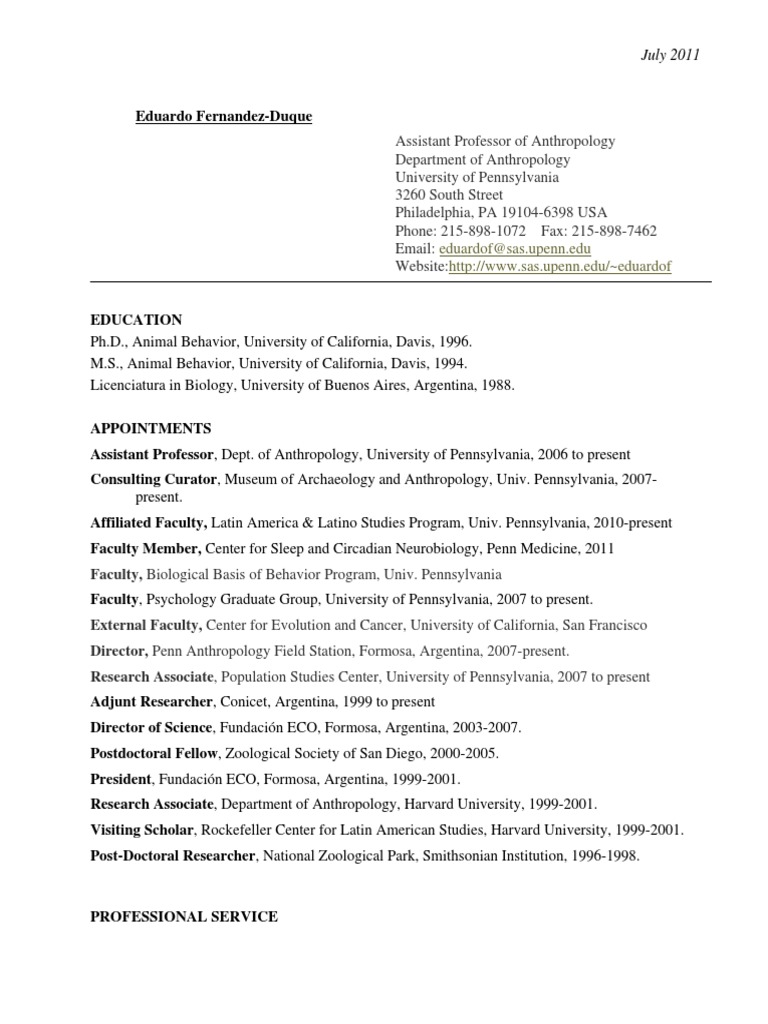 Curriculum Vitae of Eduardo Fernandez-Duque, Assistant Professor of ...