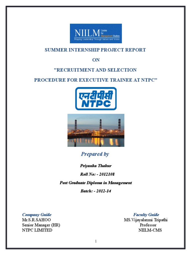 Final Report On Sip Project of NTPC | PDF | Recruitment | Employment