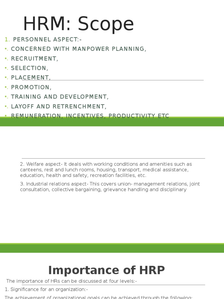 HRM Scope: Personnel, Welfare, Relations | PDF | Human Resource ...
