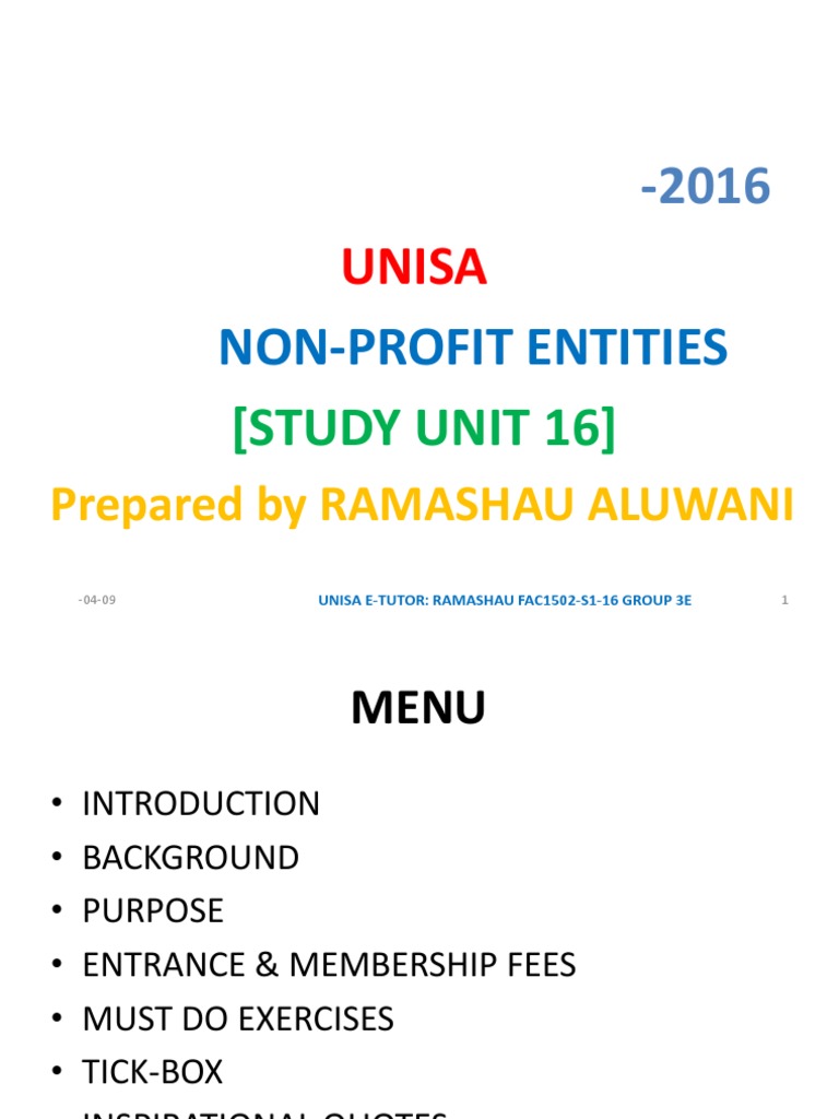 Non-Profit Entities Study Unit 16 | PDF | Debits And Credits | Money