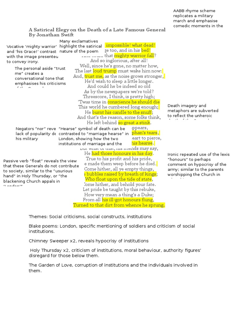 Satirical Elegy on a General's Death | PDF | Poetry