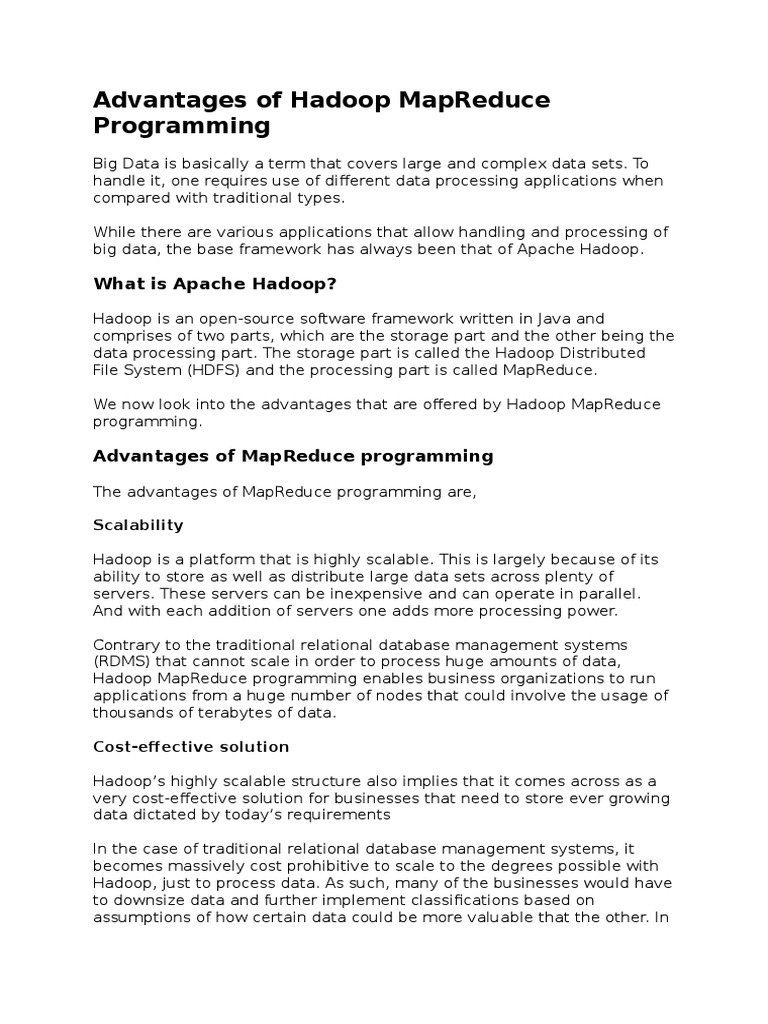 Advantages of Hadoop MapReduce Programming | PDF | Apache Hadoop | Map Reduce