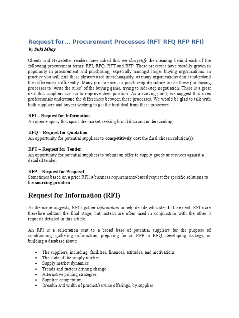 Understanding RFX Procurement Processes | PDF | Request For Information ...
