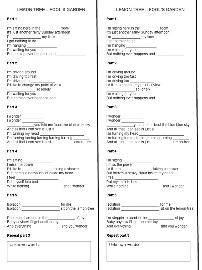 Listening Activity - Lemon Tree | PDF