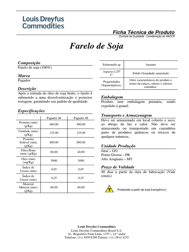 Ficha Técnica do Farelo de Soja | PDF