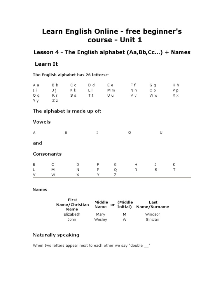 Lesson 4 - The English Alphabet + Names | PDF | Language Arts & Discipline