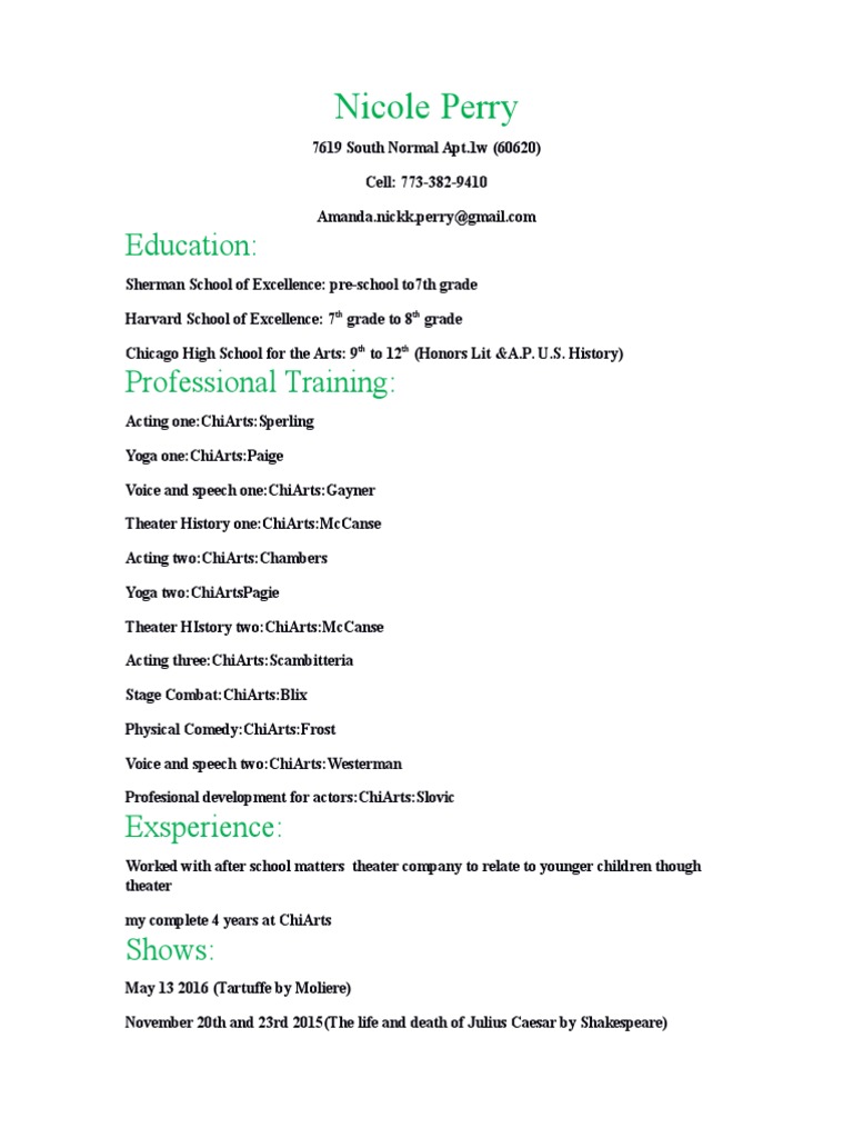 Nicole Perry's Acting Resume | PDF