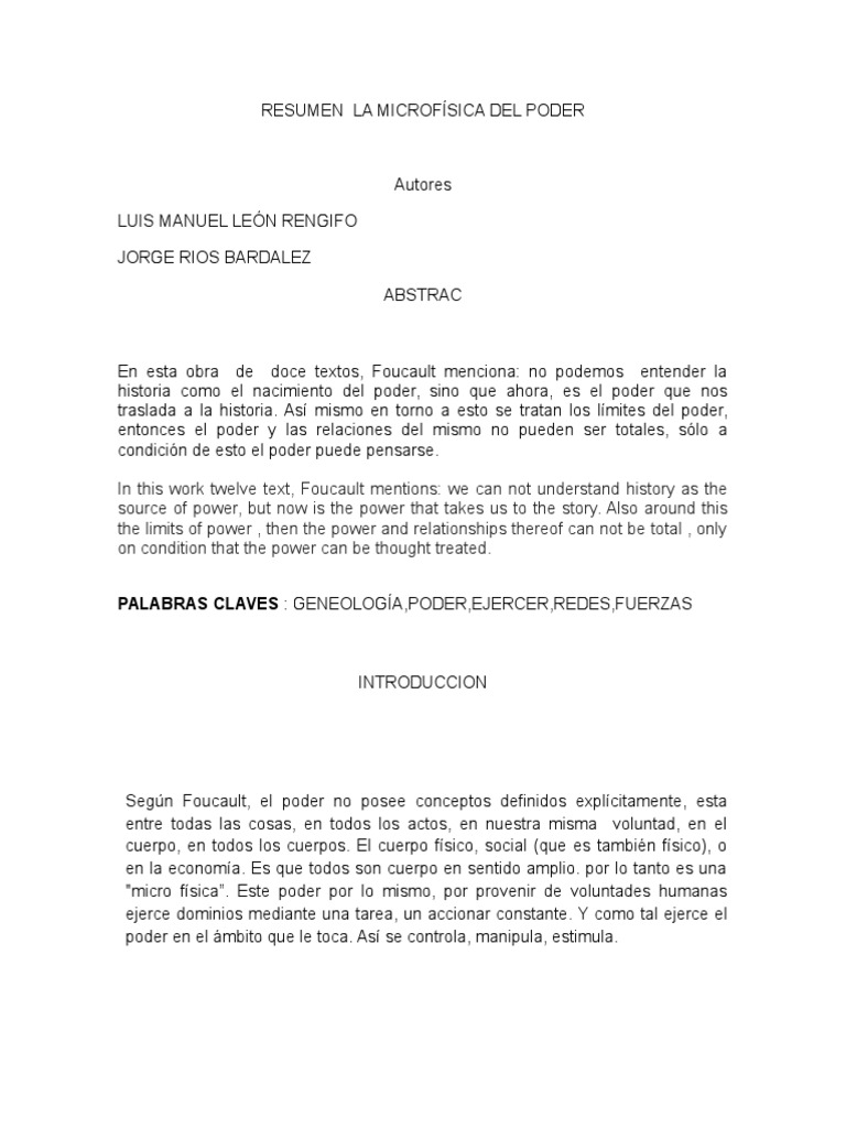 Resumen La Microfísica Del Poder | PDF | Michel Foucault | marxismo