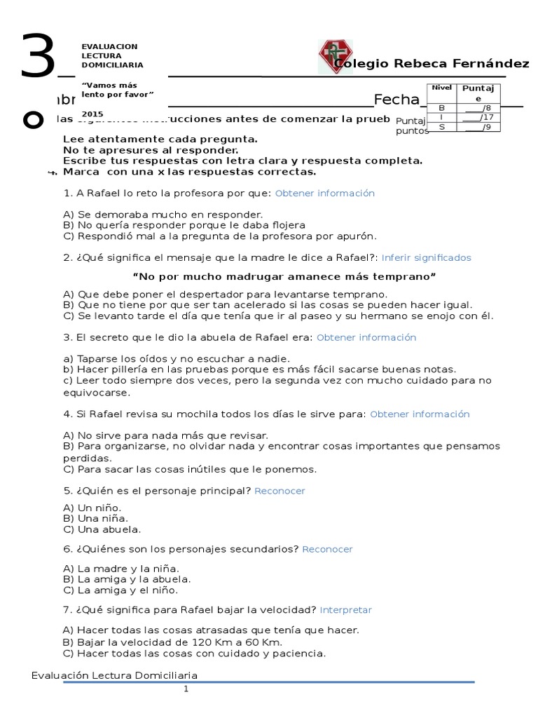 Prueba Vamos Mas Lento Por Favor | PDF