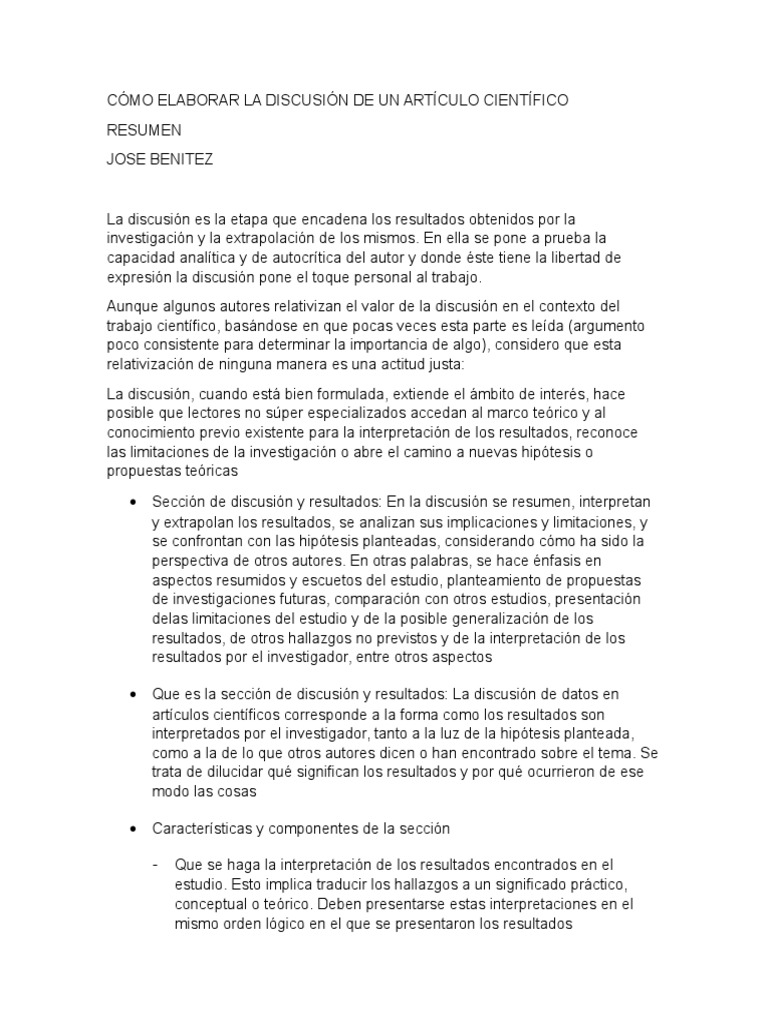 Cómo Elaborar La Discusión de Un Artículo Científico | Hipótesis | Teoría