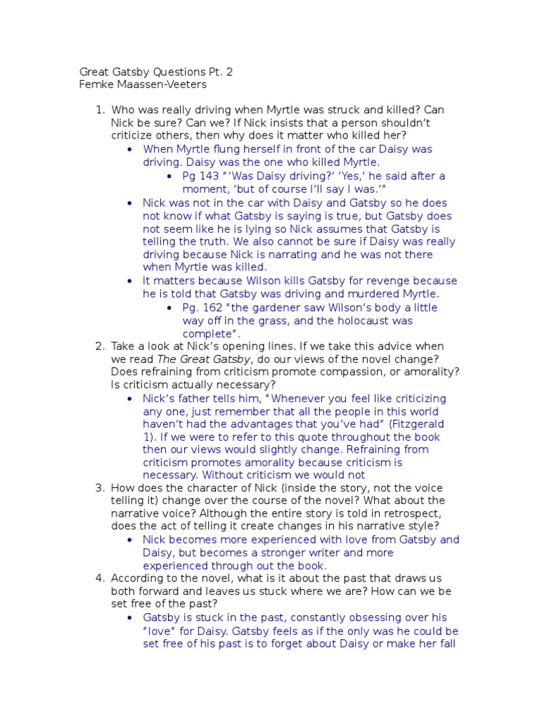 Great Gatsby Questions PT 2 | PDF | The Great Gatsby
