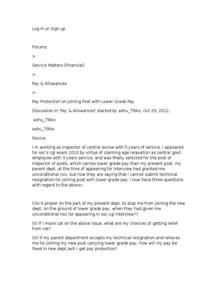 Pay Protection On Joining Post With Lower Grade Pay | PDF | Judgment ...