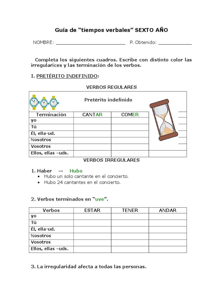 Guía Tiempos Verbales 6to | PDF