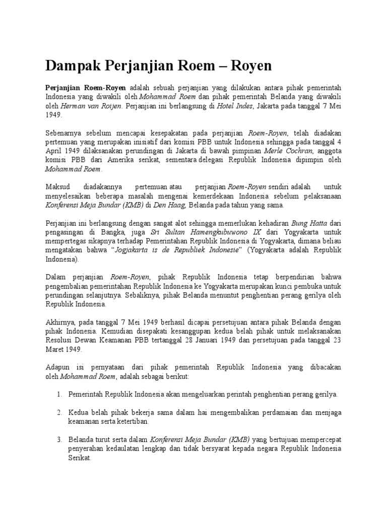 Dampak Perjanjian Roem | PDF | Sejarah