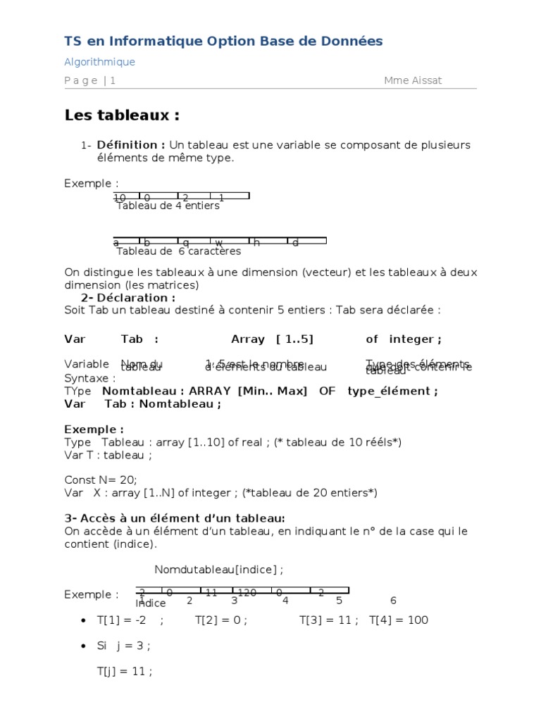 Les Tableaux en Pascal | PDF | Domaines de l'informatique | Informatique