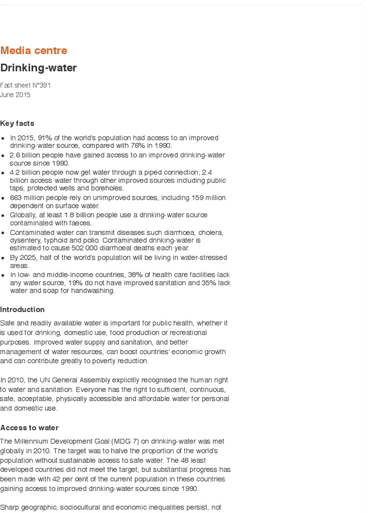 WHO - Drinking-Water Fact Sheet | PDF | Drinking Water | Sanitation