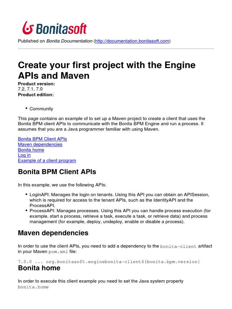 Bonita Documentation - Create Your First Project With The Engine Apis and Maven - 2016-01-21 ...