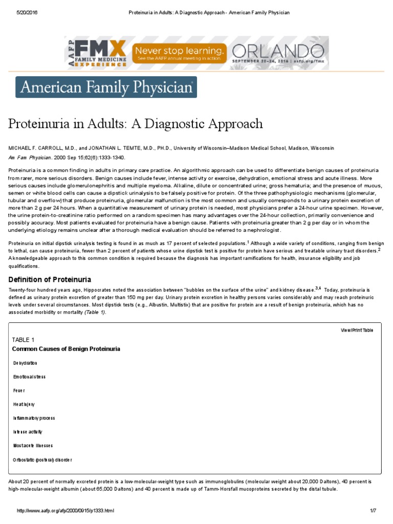 Proteinuria in Adults - A Diagnostic Approach - American Family ...