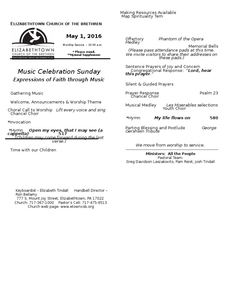 May 1 2016 Worship Music Sunday | PDF
