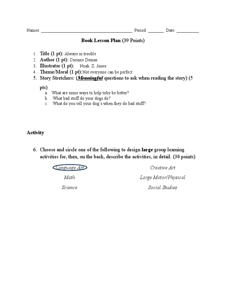 Preschool Lesson Plan: Story Writing Activity | PDF | Games & Activities