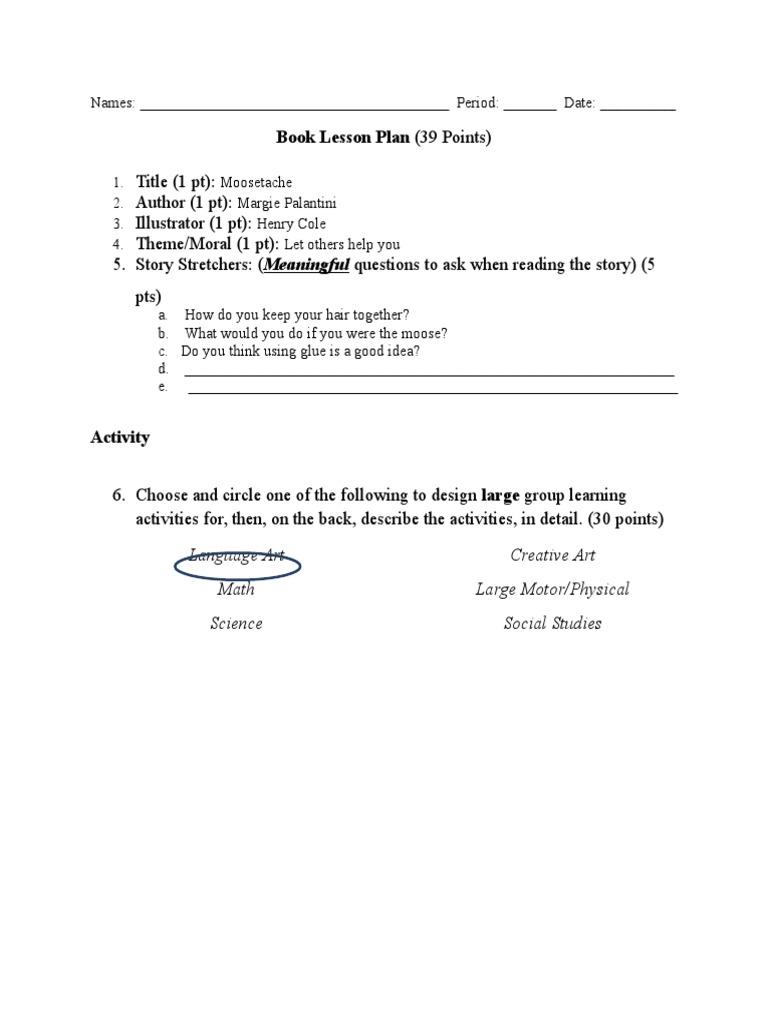 Friday Lesson Plan: Moosetache Activity | PDF | Career & Growth | Games ...