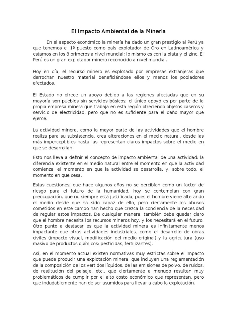 Impacto Ambiental Minero en Perú | PDF | Degradación ambiental | Minería