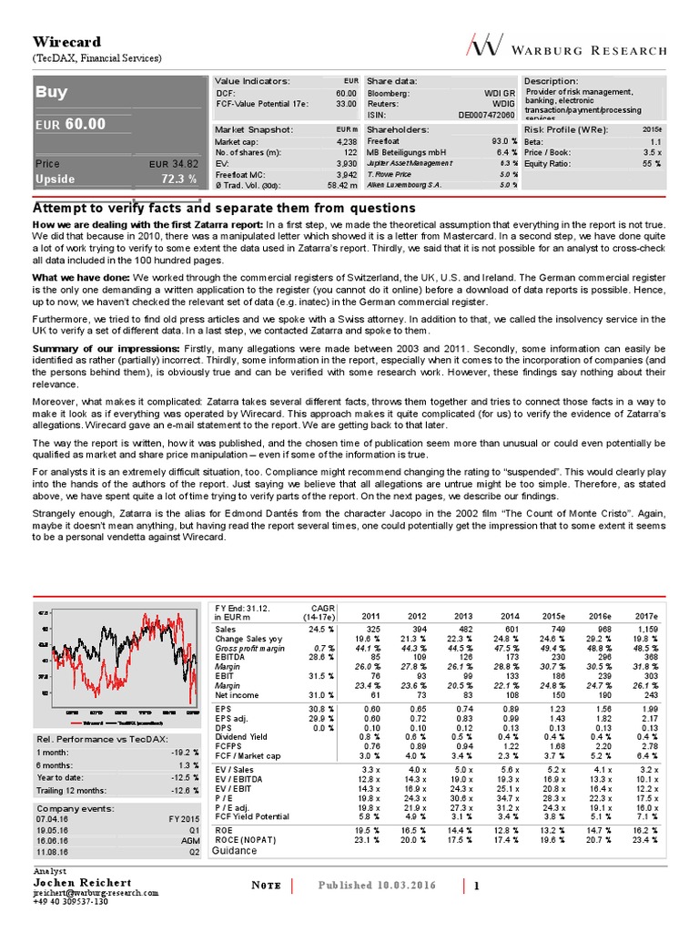 2016 Maerz WDI Zatarra Note-1 Warburg | PDF | Book Value | Equity (Finance)