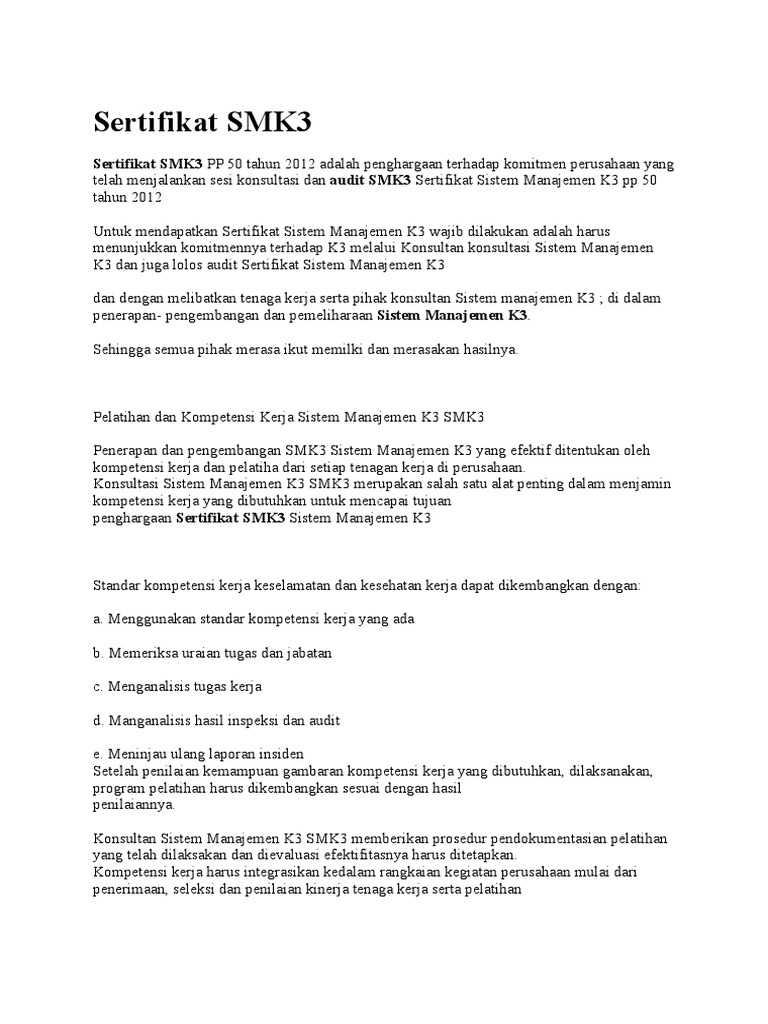 12 Elemen Unsur SMK3 | PDF