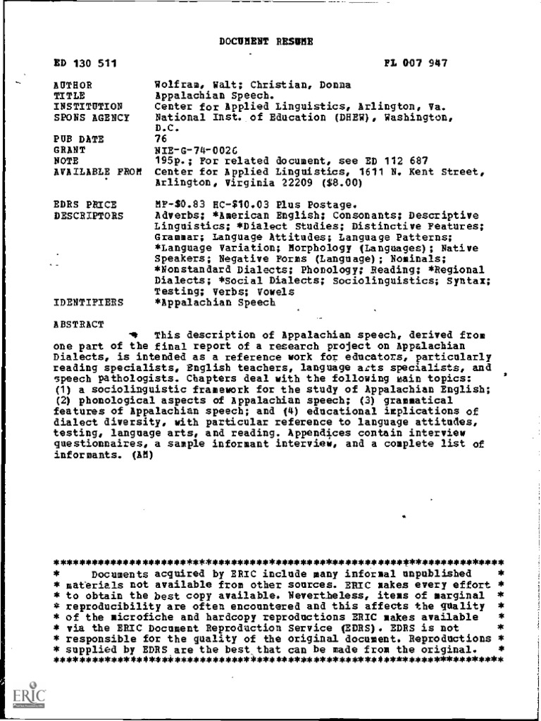 Appalachian Speech | PDF | English Language | Sociolinguistics