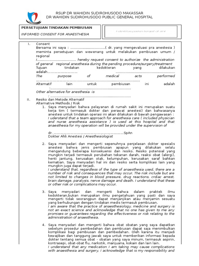 Formulir Informed Consent Anestesi | PDF