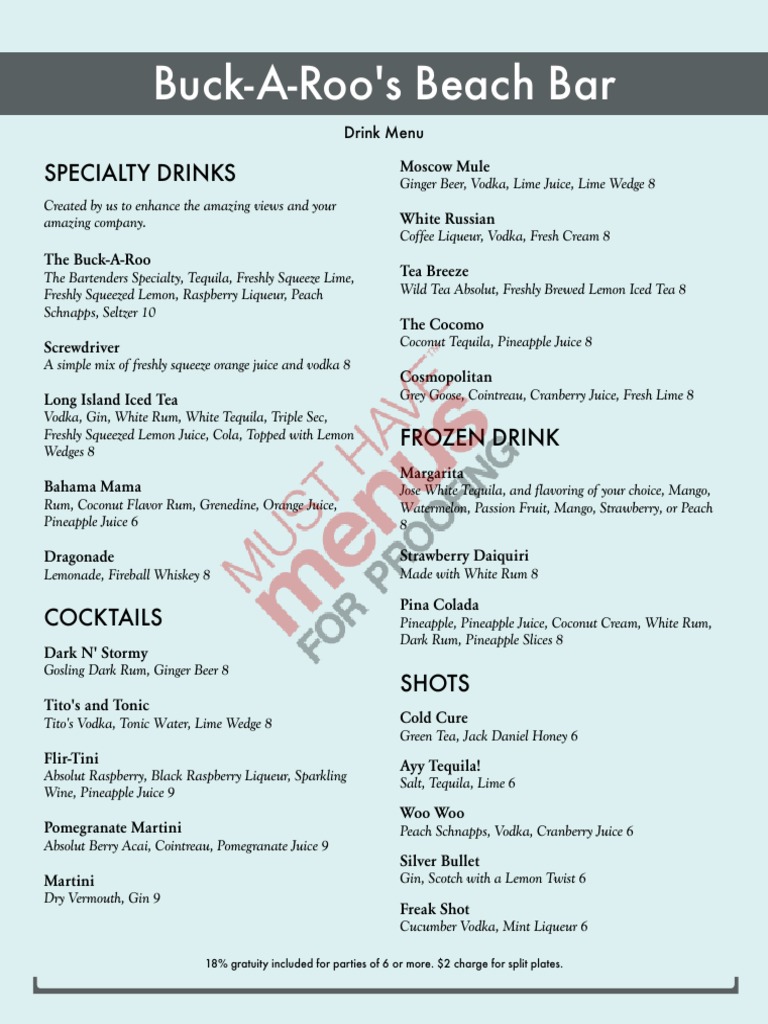 Buck-A-Roo-Drink-Menu 1 | PDF | Drink | Alcoholic Drinks
